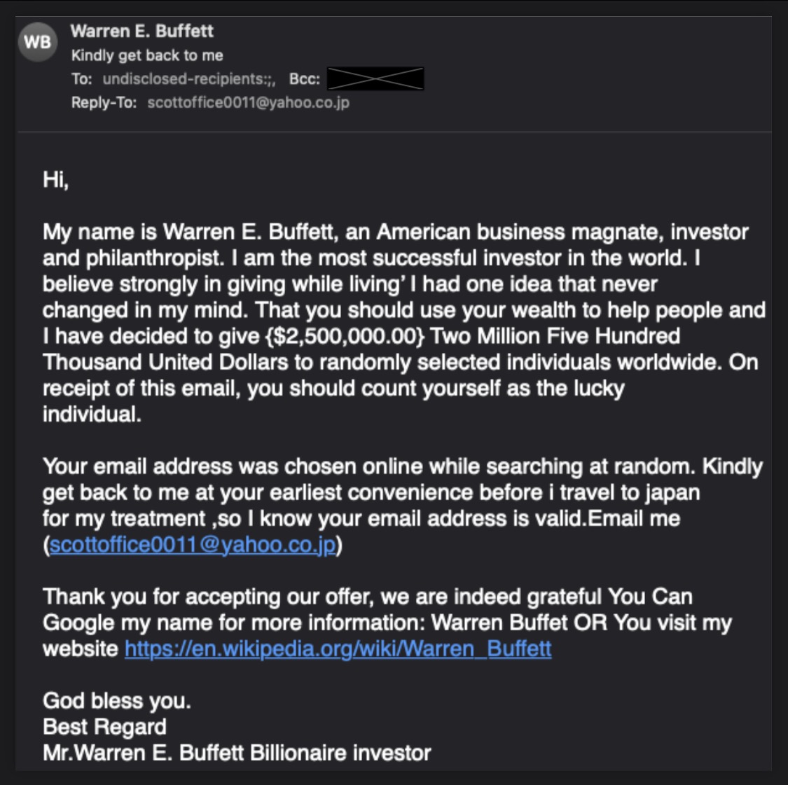 The least believable phishing scam - Wikipedia link really got me | Scrolller