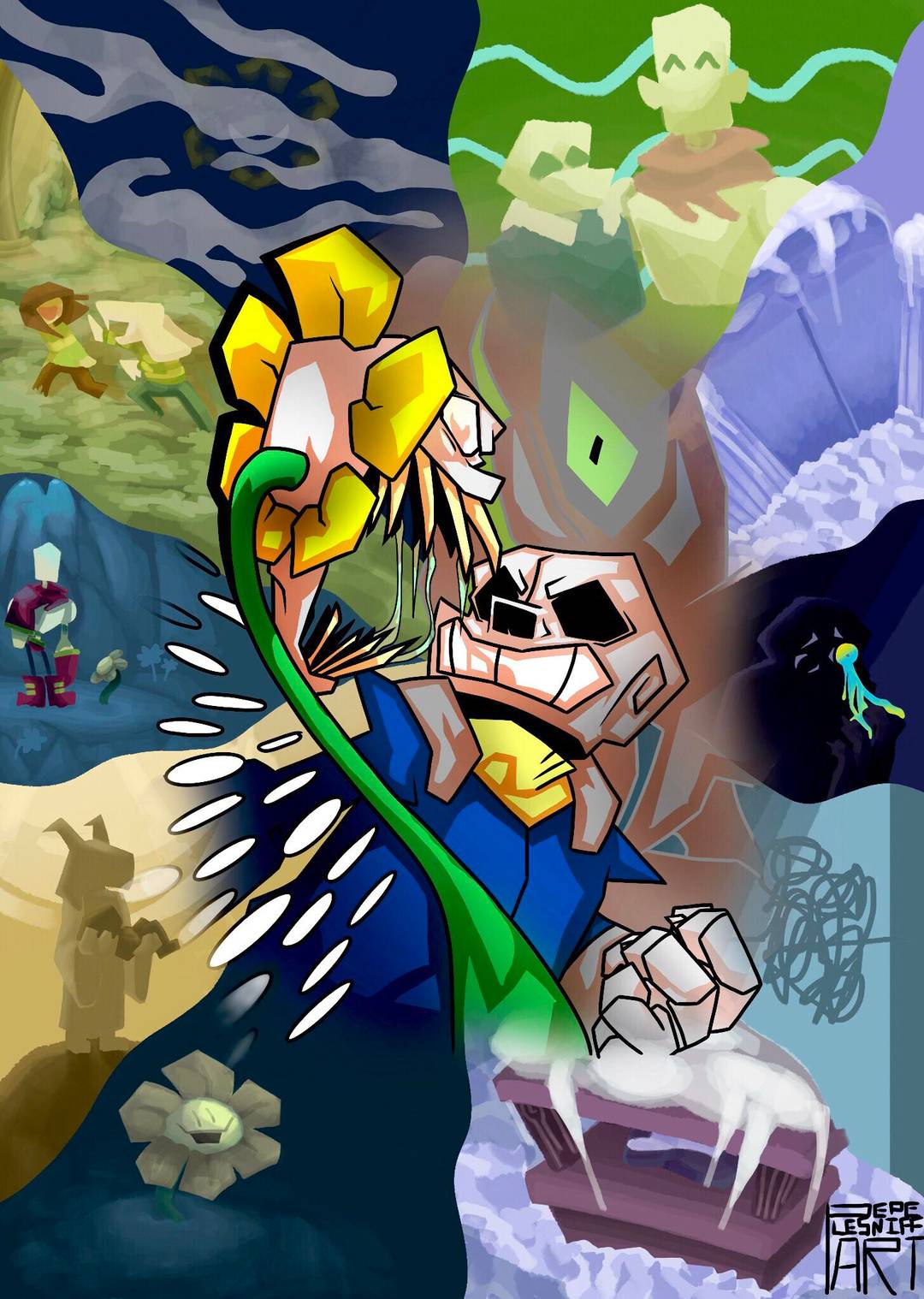 The offscreen sans/flowey rivalry drawn by me :} | Scrolller