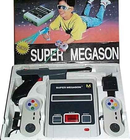 The Super Megason! Famicom clone inside a Japanese/European SNES shell. That kid is so nineties ...