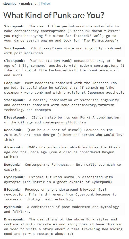 The various "-punk" sub-genres explained. | Scrolller