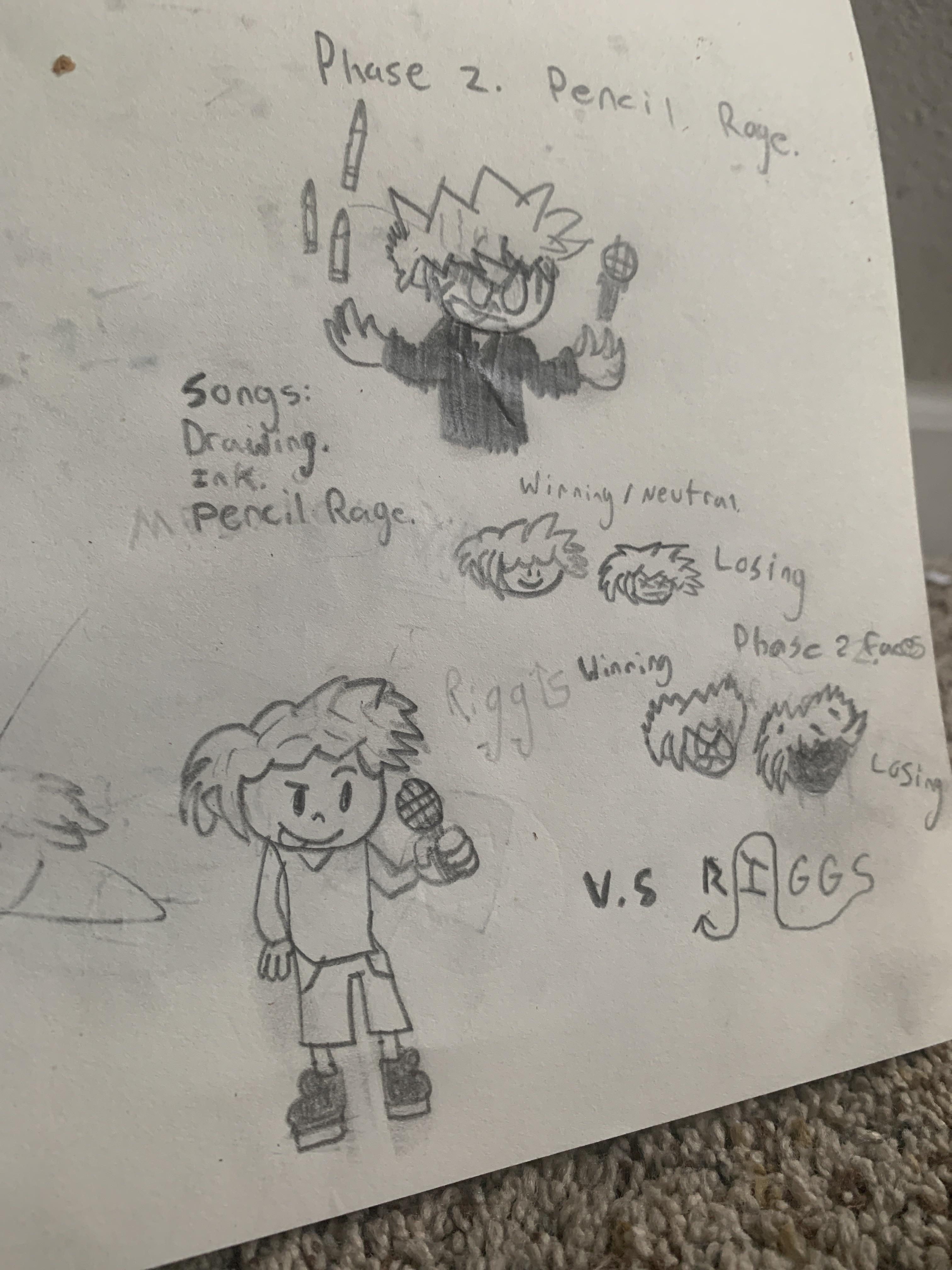 This is me, in fnf, i had some inspiration from the VS WHITTY mod, like the name and phase 2, so ...