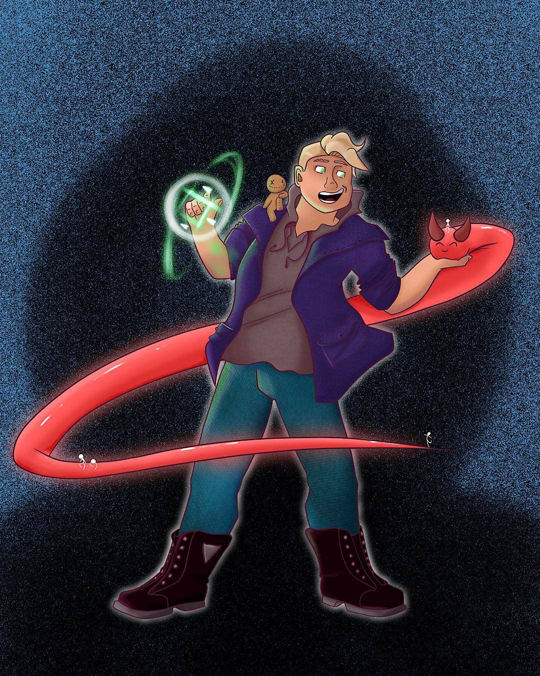 This is my OC shadow Ernst - hes a magic boi who has a pet demon spirit and an animated sack ...