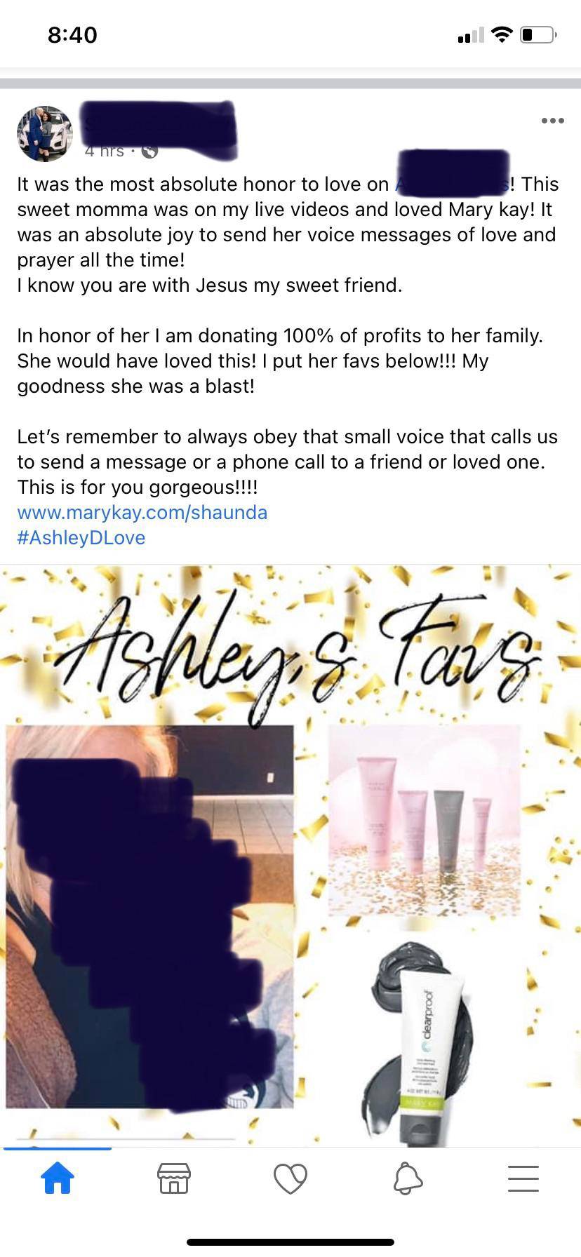 This poor gal died the day before and a MLM hun pounced on the chance to hawk Mary Kay “in her ...