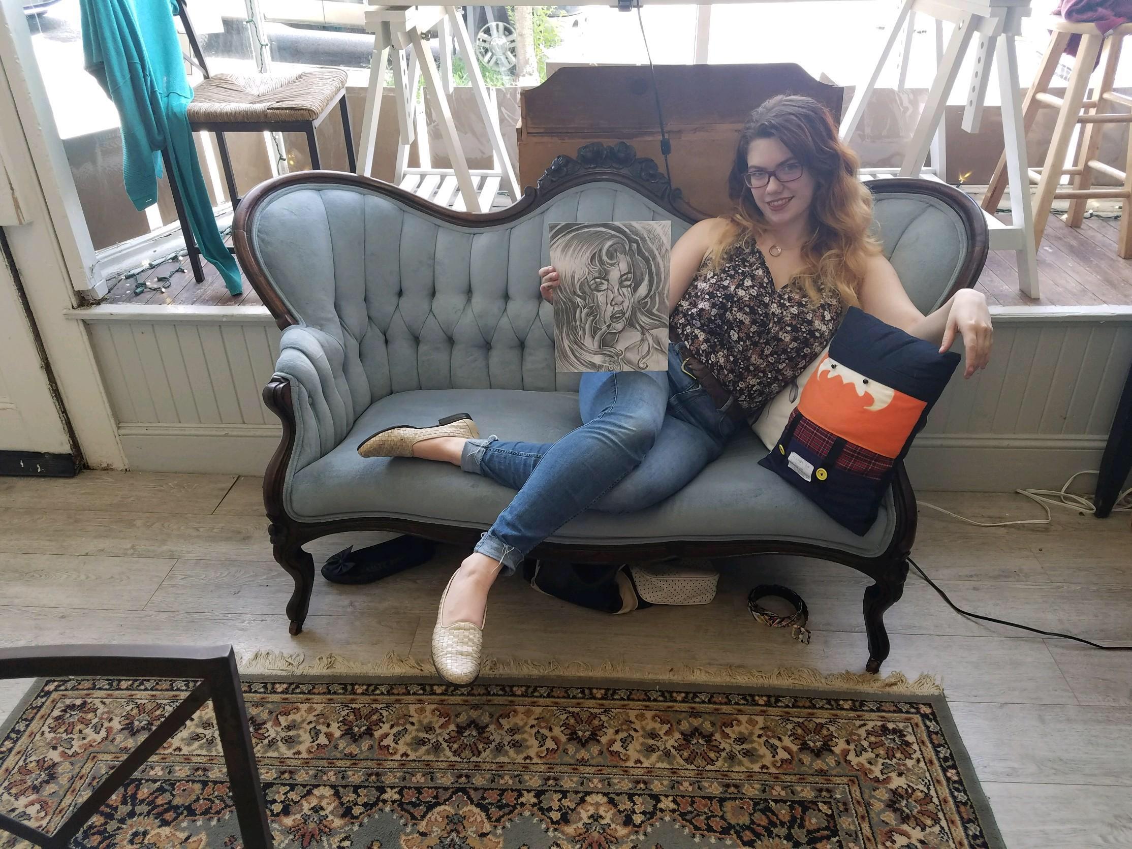 Throwback photo (cut off my hair and lost 50 pounds) with one of my art pieces :) | Scrolller