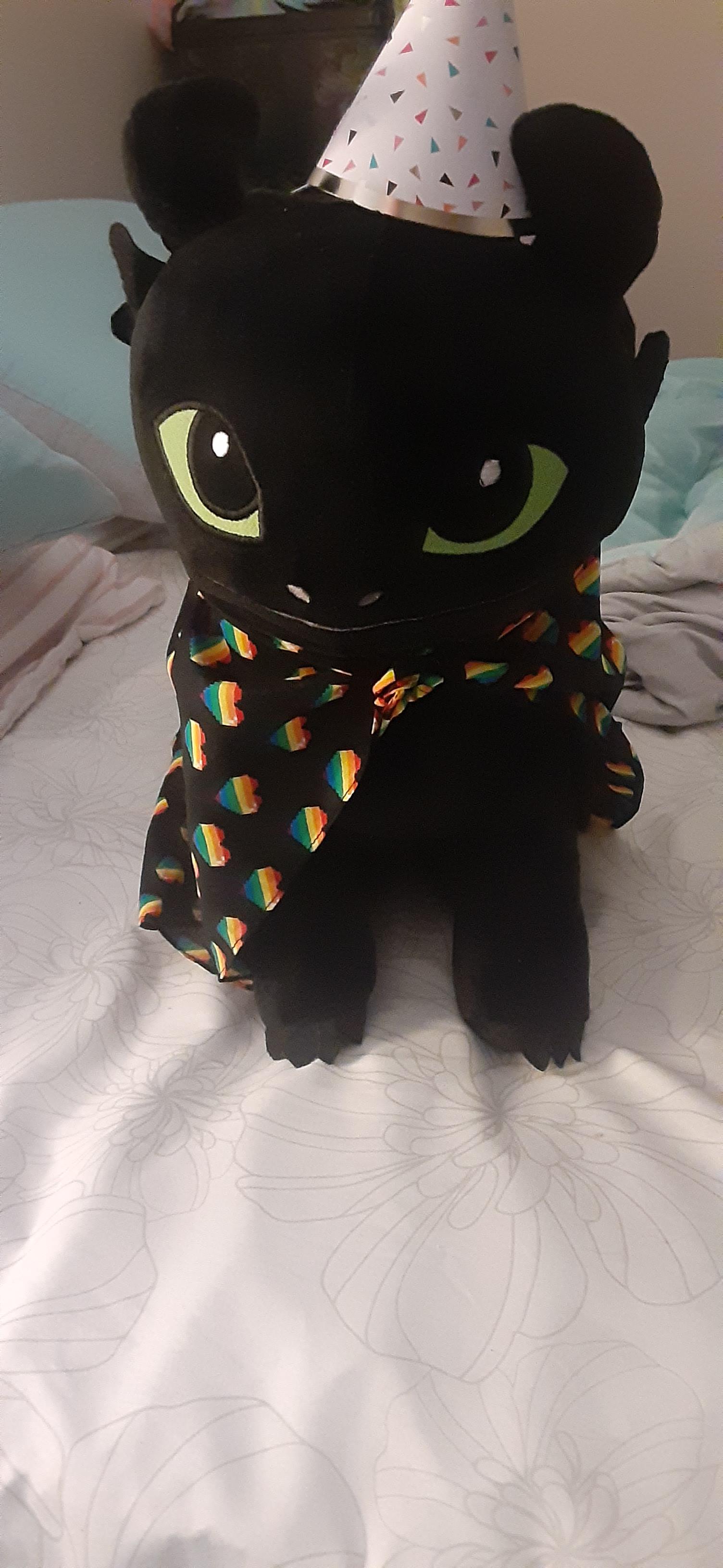 Toothless in his party hat and showing off his pride 🏳️‍🌈💟 | Scrolller