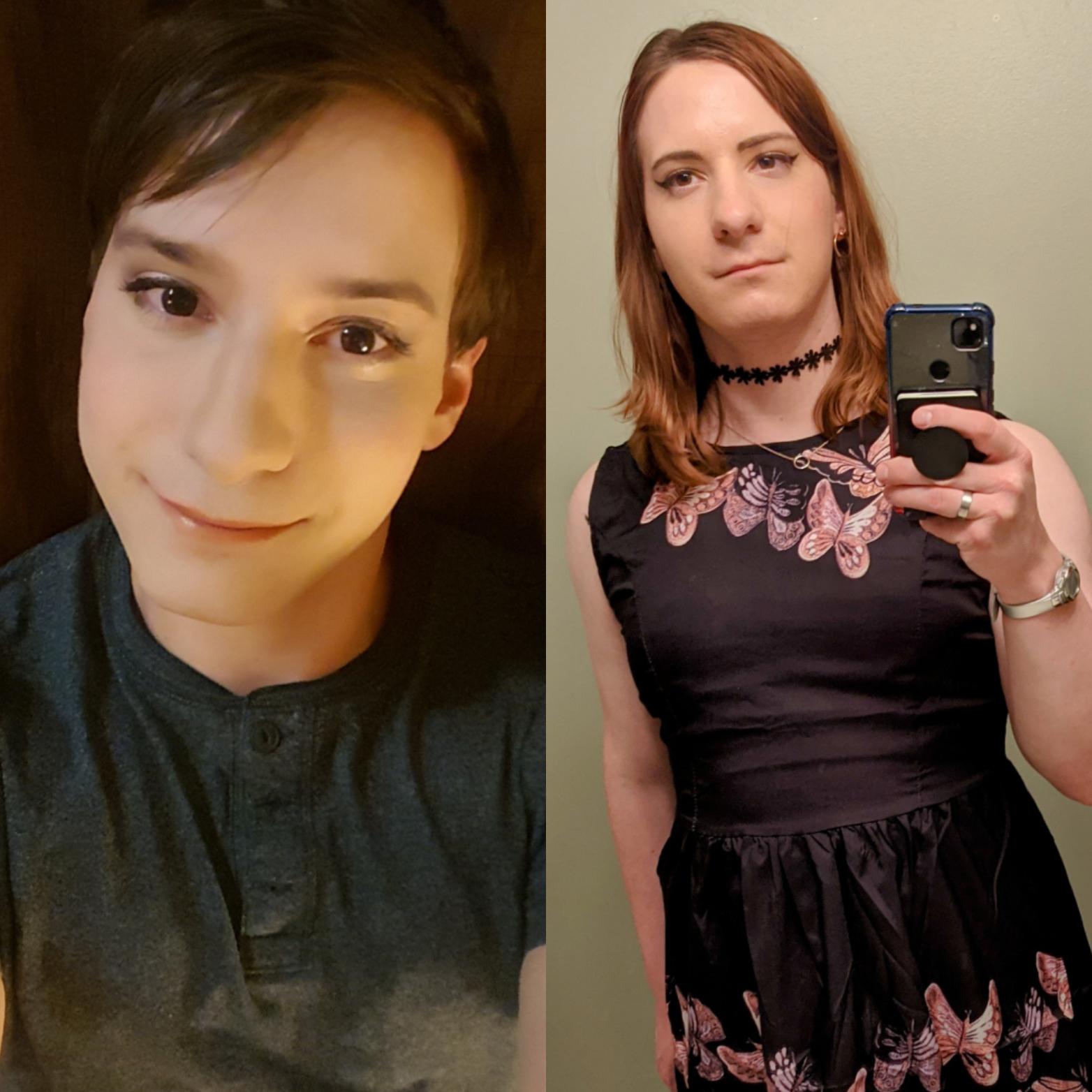 Transfemme pre everything, first time I had my makeup done (-4 years) to me doing my own makeup ...