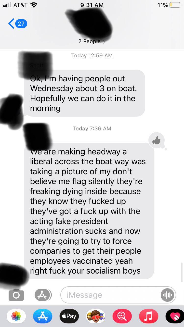 TRANSLATION NEEDED: My boss sends a very insightful text from his boat this morning and coworker ...