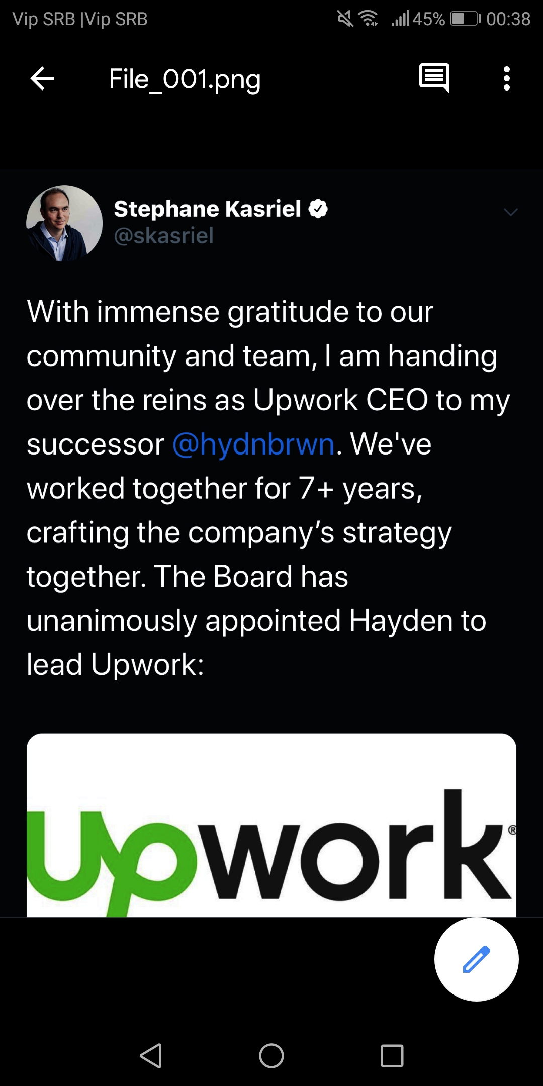 Upwork has a new CEO! | Scrolller