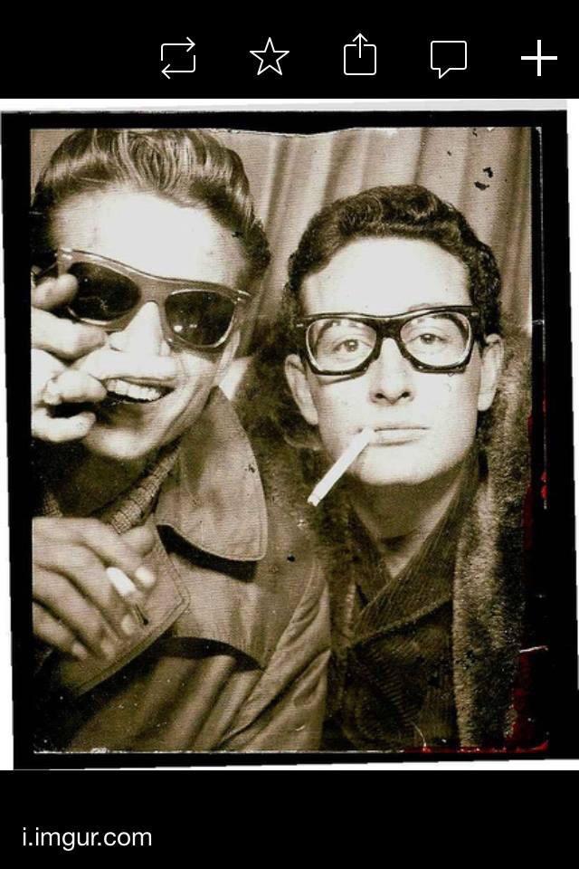 Waylon Jennings and Buddy Holly in a photo booth at Grand Central Station in NYC, early 1959 ...