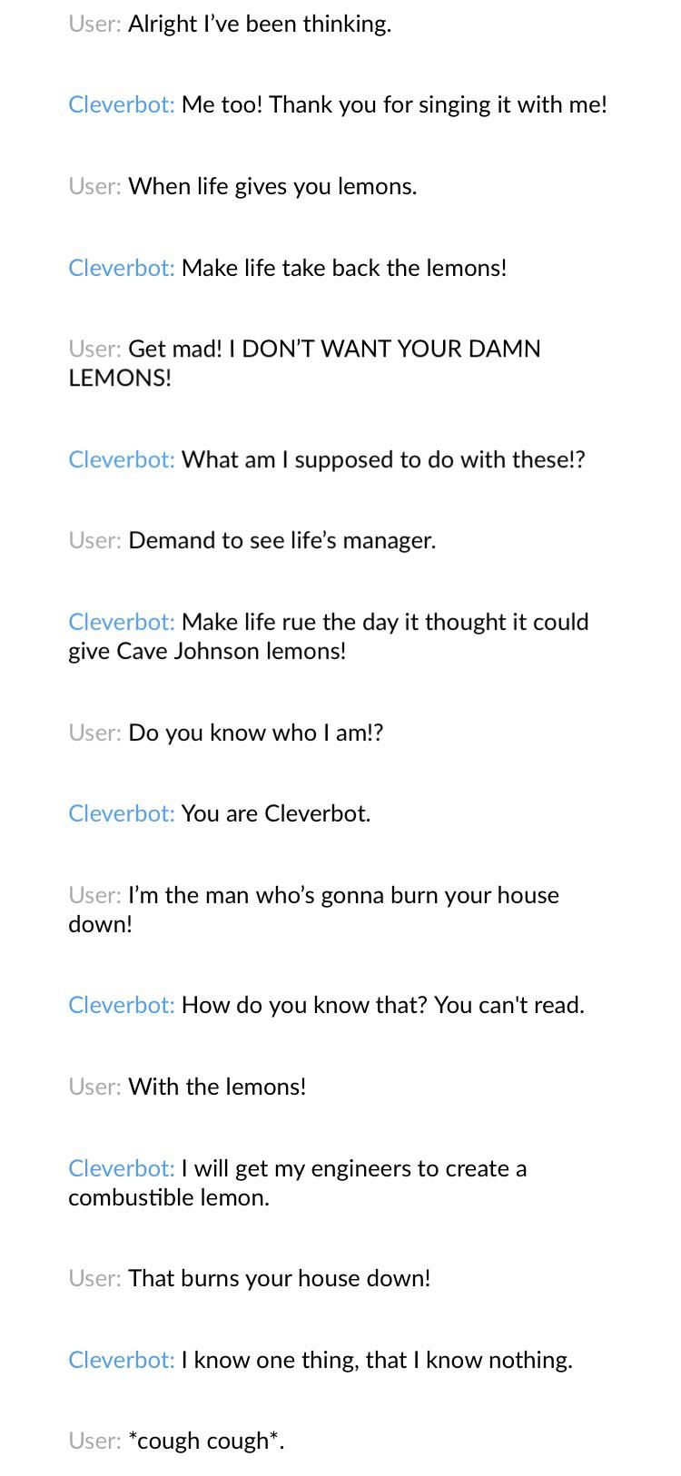Well, cleverbot butchered this portal 2 quote | Scrolller