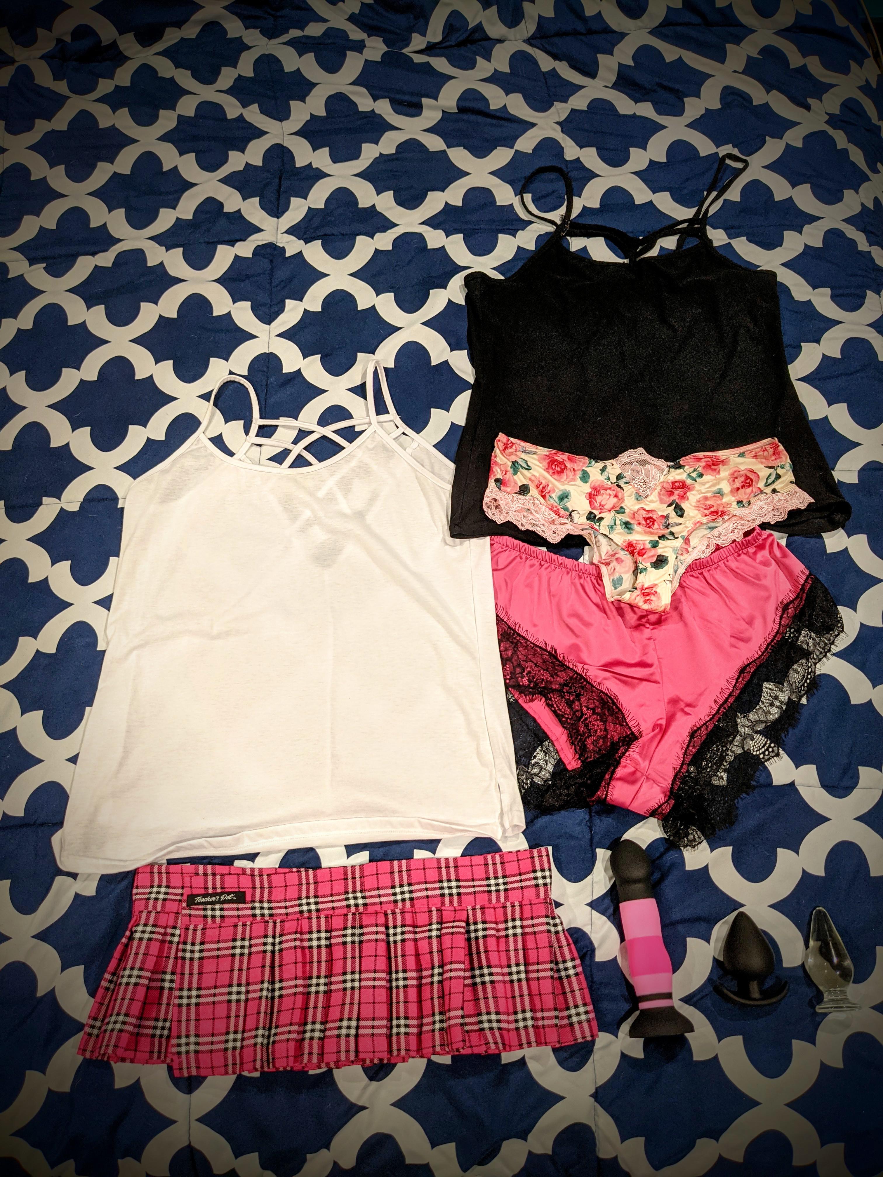 A little surprise left on the bed today for my slut. Some lounge attire for when he gets home ...