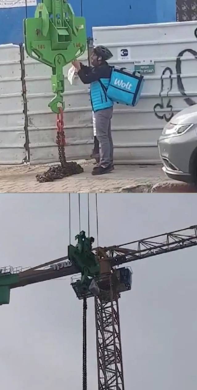 When you got a lunch break on a crane but you're too lazy to go down | Scrolller