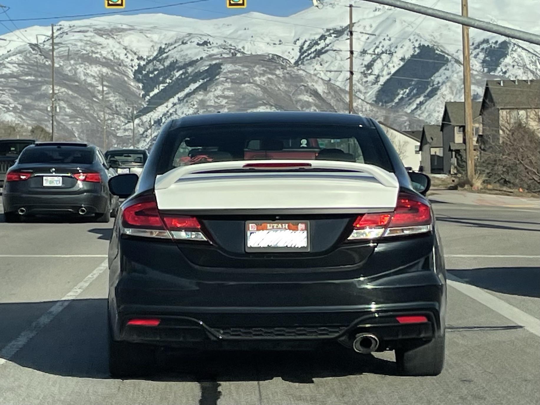 White “carbon fiber” trunk, spoiler and hood. | Scrolller