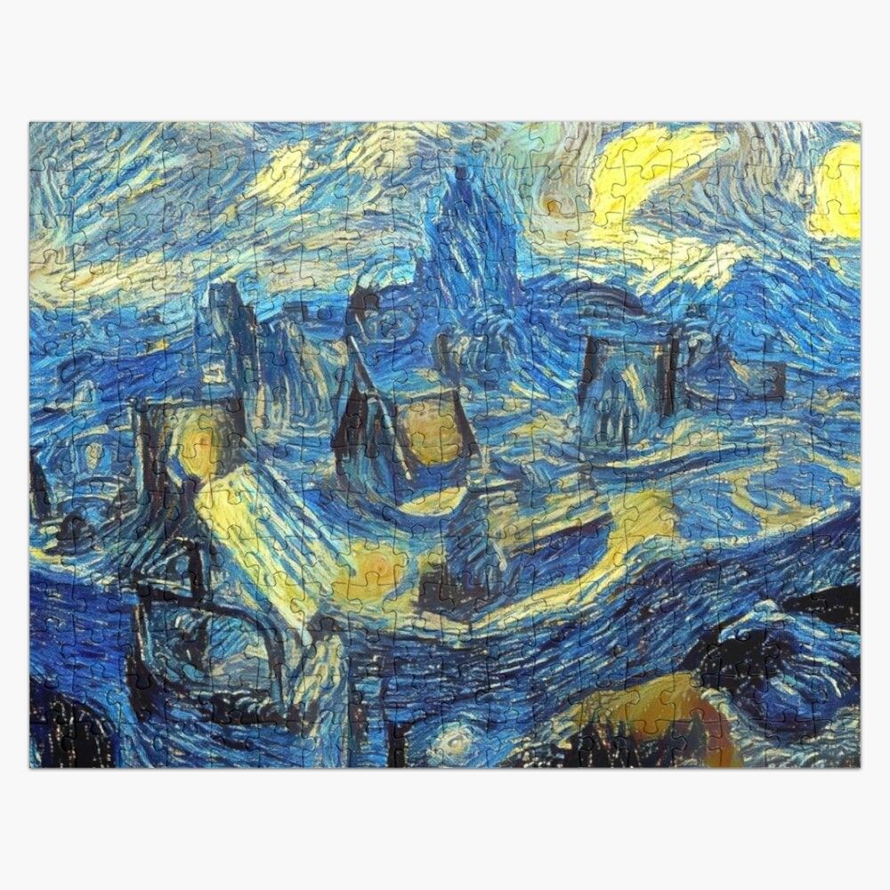 Whiterun in Starry Night Style Puzzle | Scrolller