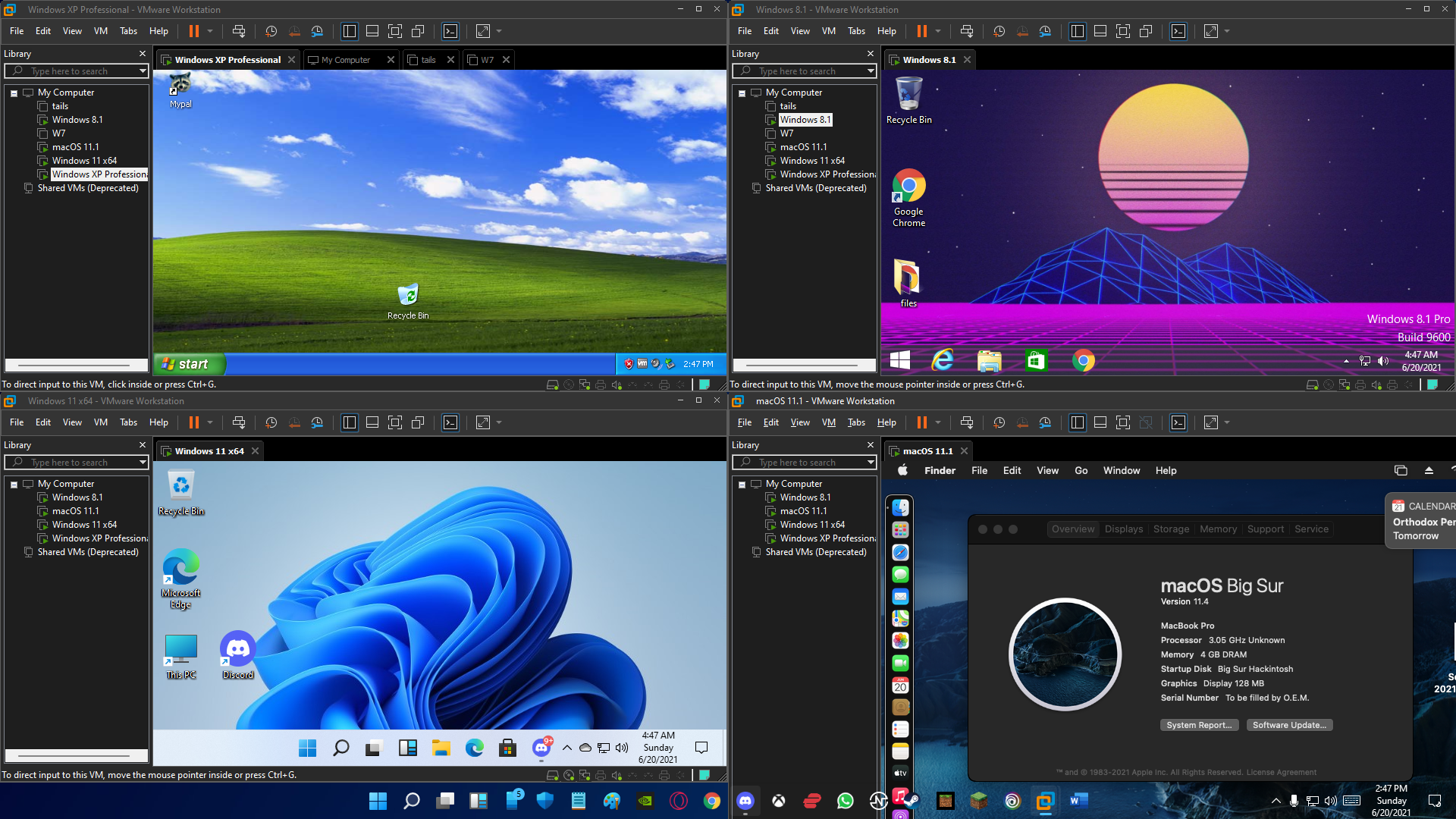 Windows 11 running Windows XP, Windows8.1, Windows 11 and macOS AT THE SAME TIME... this is ...