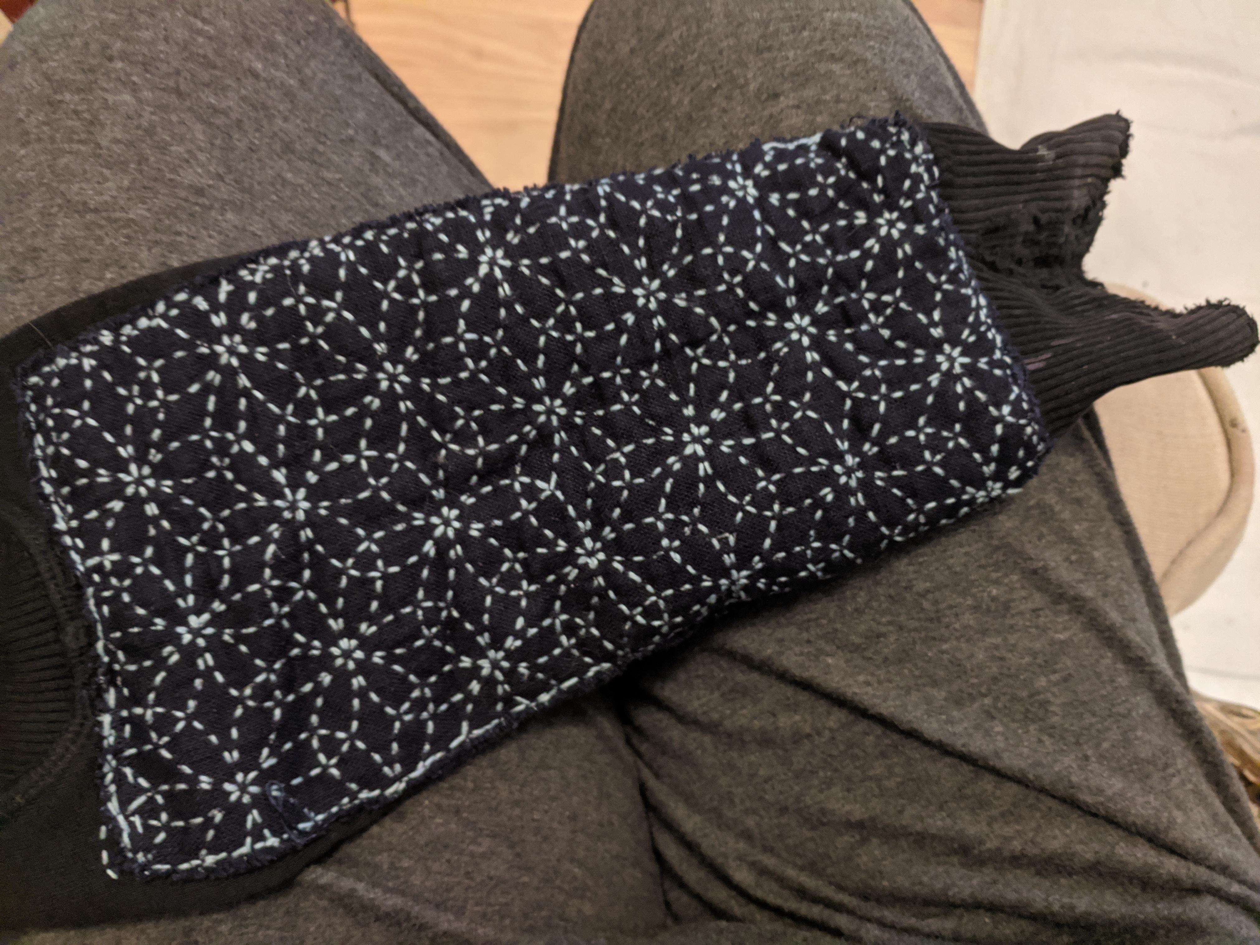 Working on mending my favourite hoodie with some sashiko patterns. | Scrolller
