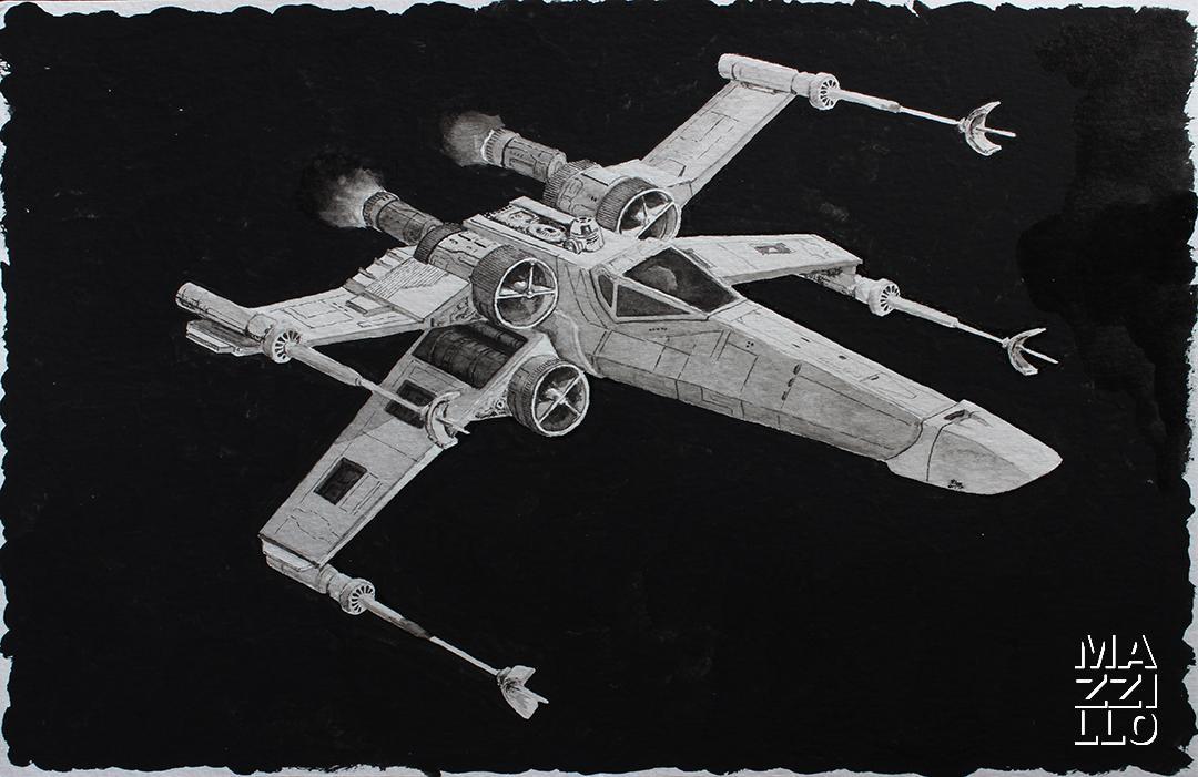 X wing quick drawing in ink | Scrolller