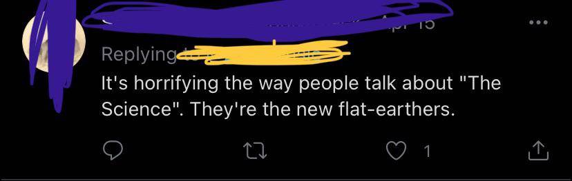 Yes trusting science is exactly like the earth being flat. | Scrolller