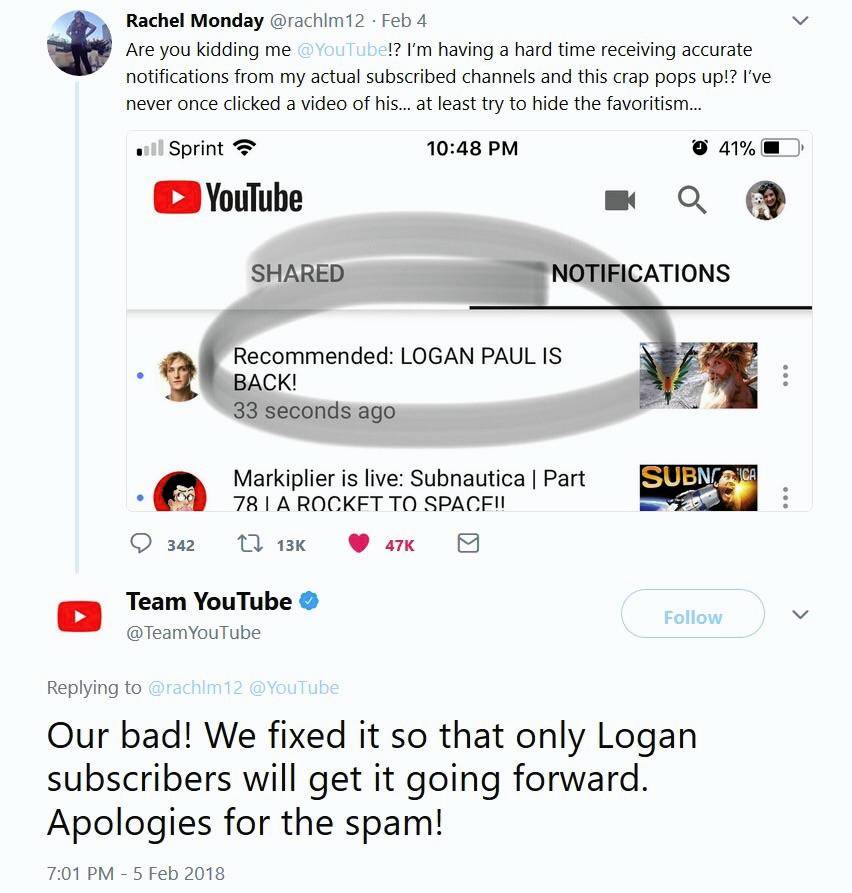 YouTube “accidentally” sends a mass notification of Logan Paul’s new video | Scrolller