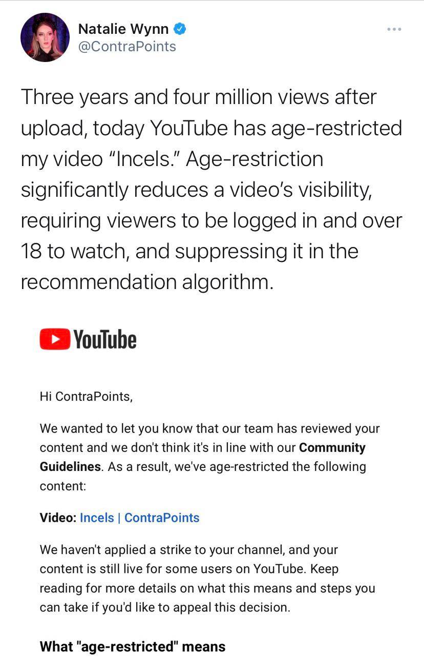 Youtube just age restricted Incels. | Scrolller