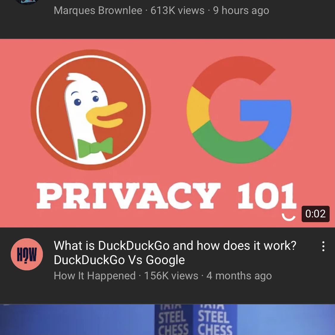 YT App and google algorithms failed for recommending DDG, also turned off YT Activity so ...