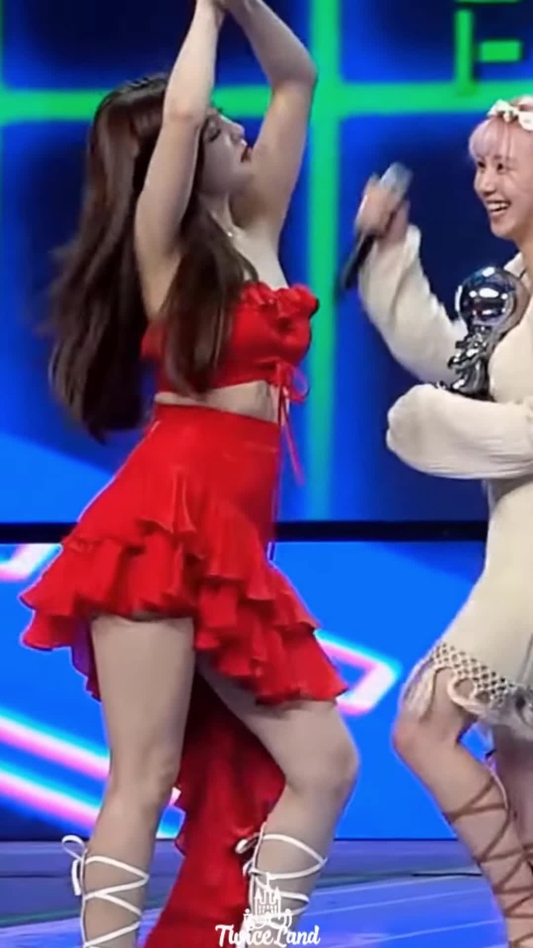 Nayeon (ft.Chaeyoung) - red top, dress, alcohol free performance | Scrolller