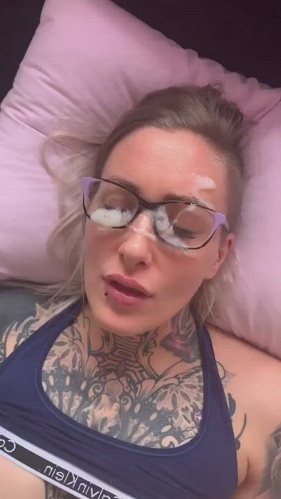 Tattooed Hottie Licking Cum Off Her Glasses Scrolller
