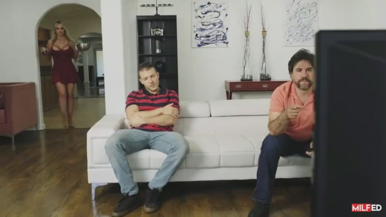 When Hot Mom Gets Bored Watching The Games With Her Son And His Dad