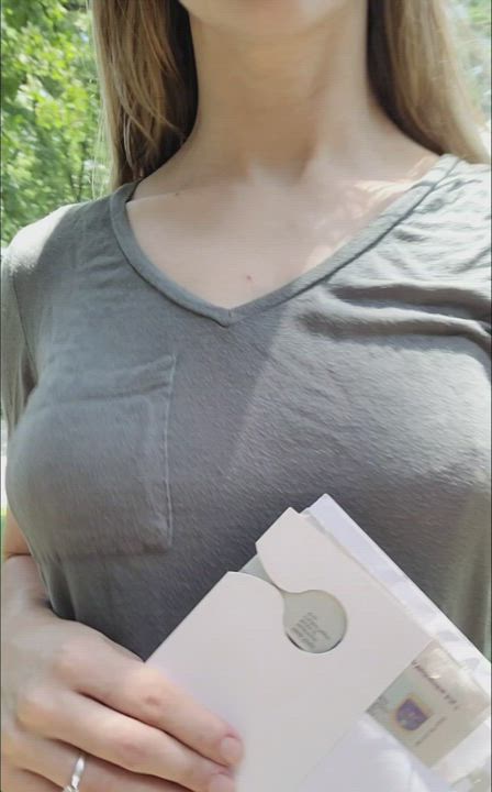 My neighbors saw my extra bouncy tits today 🙈 | Scrolller