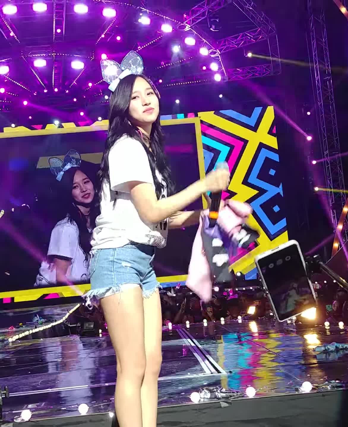 Mina Bunny Ears Jean Shorts White T Shirt Scrolller