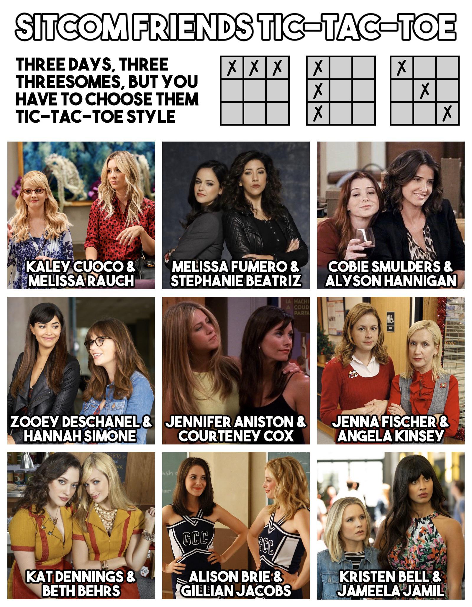 3 threesomes with sitcom duos, choose them tic-tac-toe style | Scrolller