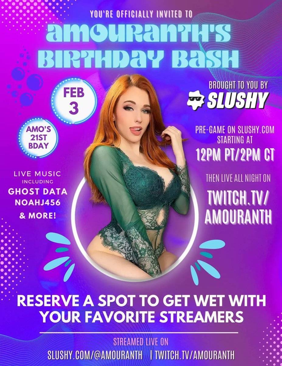 Amouranth's Birthday Bash! twitch.tv/amouranth slushy.com/@amouranth | Scrolller