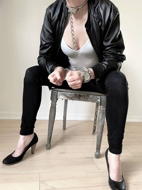 Cuffed and collared in leather and heels | Scrolller