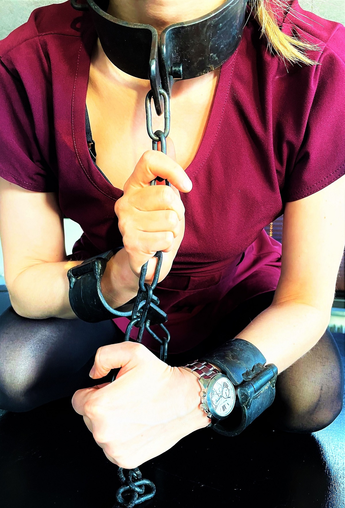 Heavy, medieval shackles and collar - love my new restraints! | Scrolller