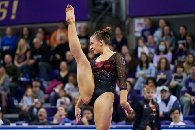 Beautiful Stanford gymnast Brenna Neault showing off great flexibility and incredible sensuality ...