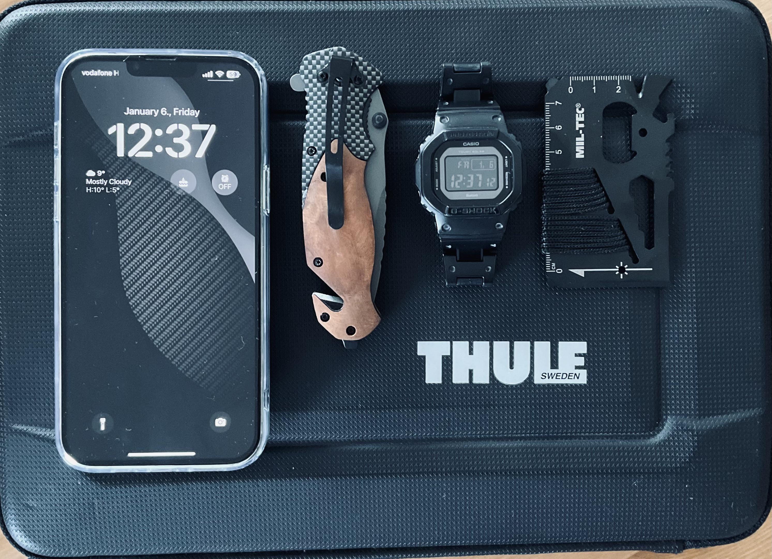 My real EDC. magsafe wallet on the back of iPhone, laptop inside the THULE case. | Scrolller