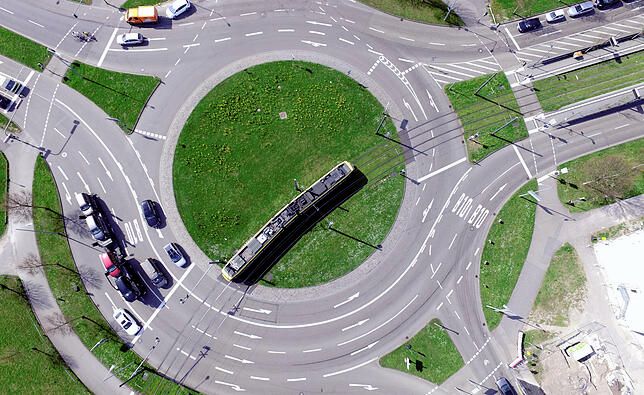 Roundabout with Tram passing thrue, Karlsruhe, Germany | Scrolller