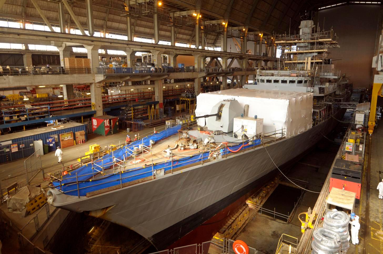 Royal Navy frigate HMS Argyll, in the Frigate Refit Complex at HMNB Devonport, Plymouth, UK ...