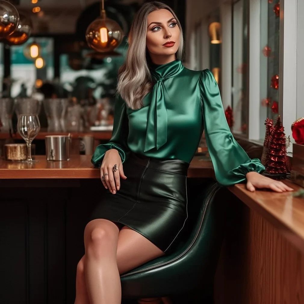 Smooth Green Satin Blouse | Scrolller