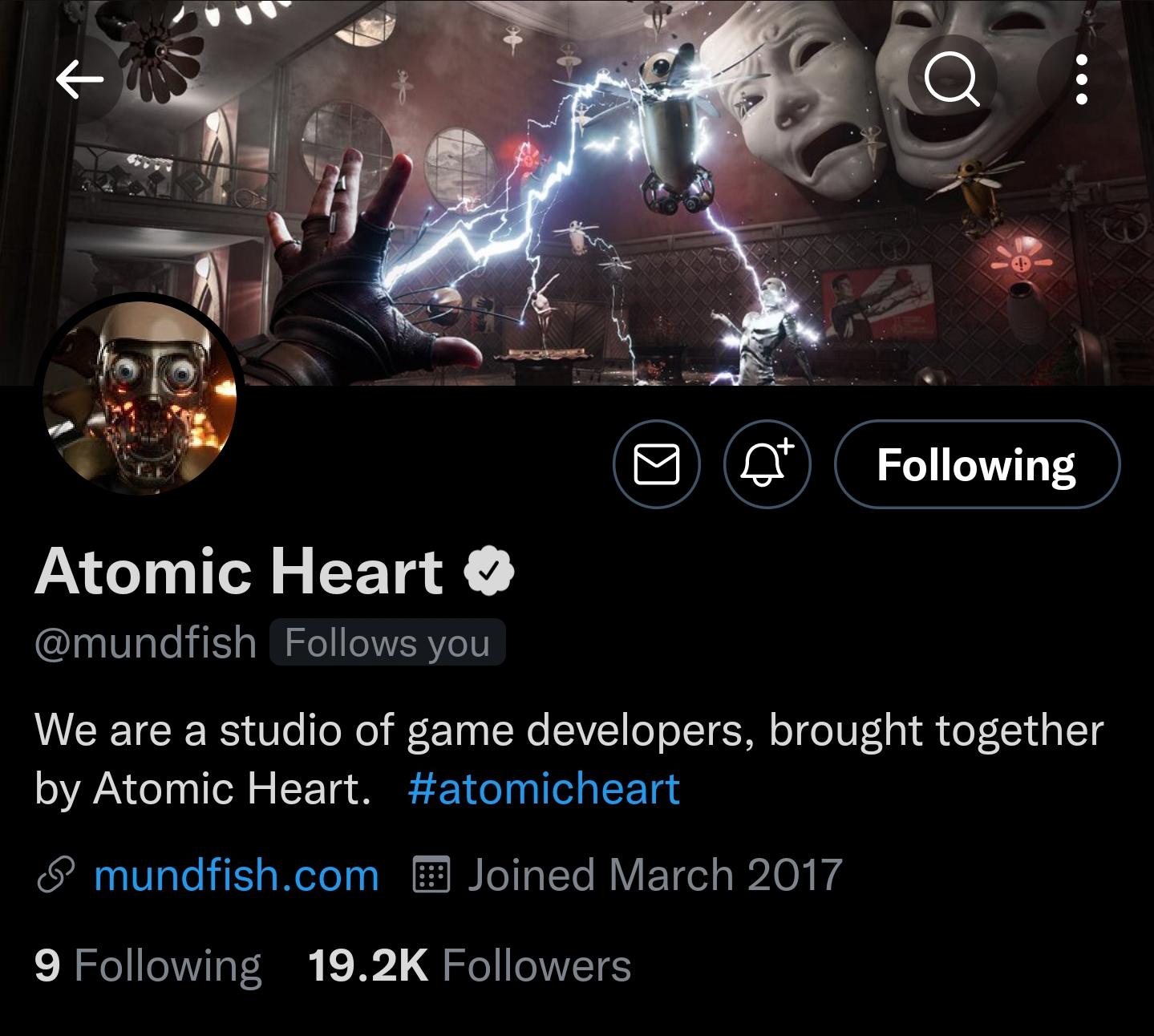 So for some reason the official Atomic Heart twitter followed me for some reason... | Scrolller