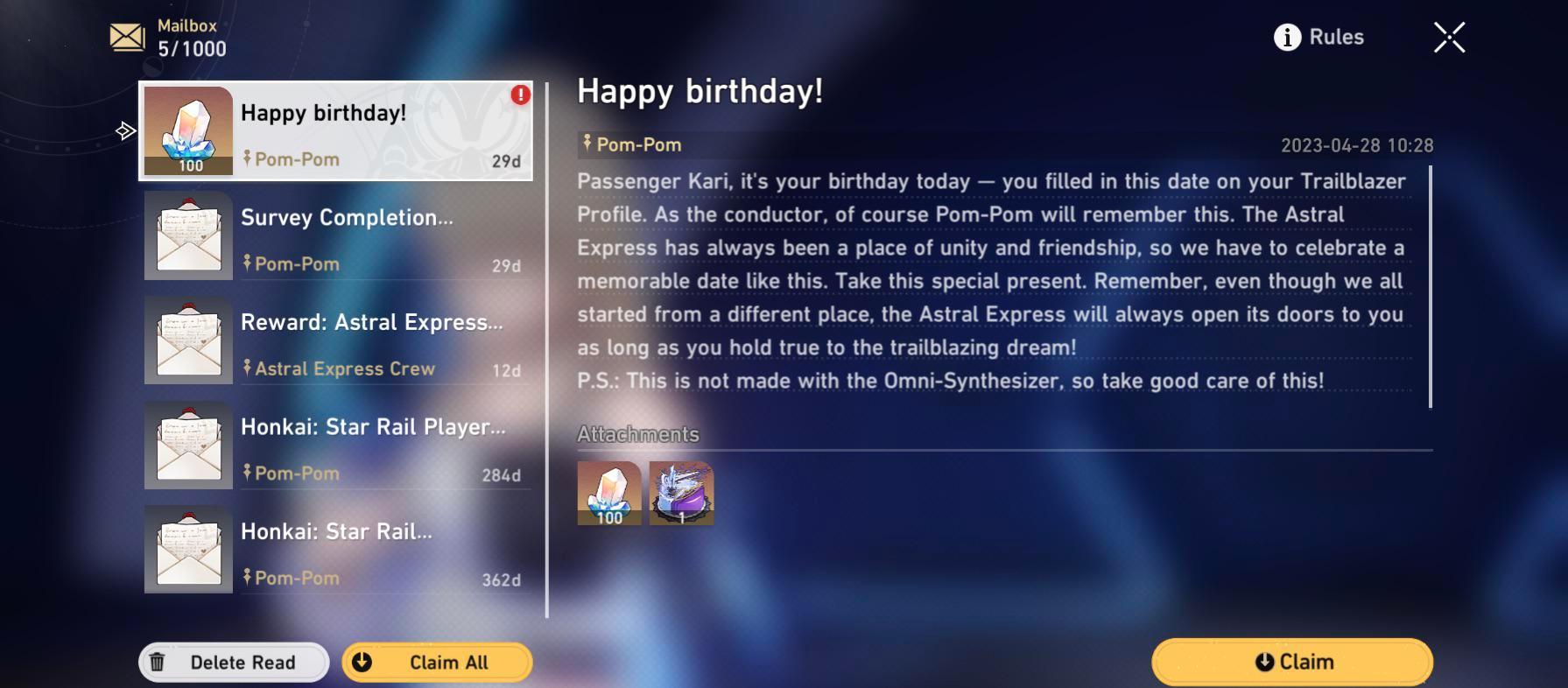 Star Rail gives you stellar jades for your birthday! | Scrolller