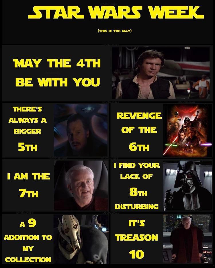 Star Wars week starts tomorrow! This is a reminder of the days for the ...