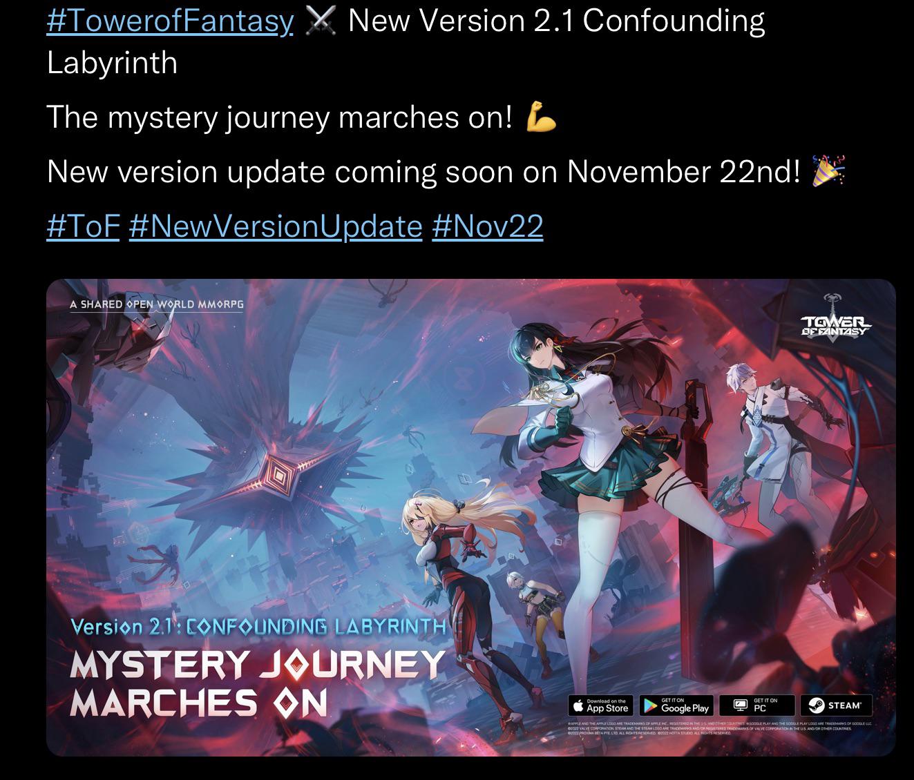 Tower of Fantasy Ver 2.1 will be Lauching at the 22nd of November. | Scrolller