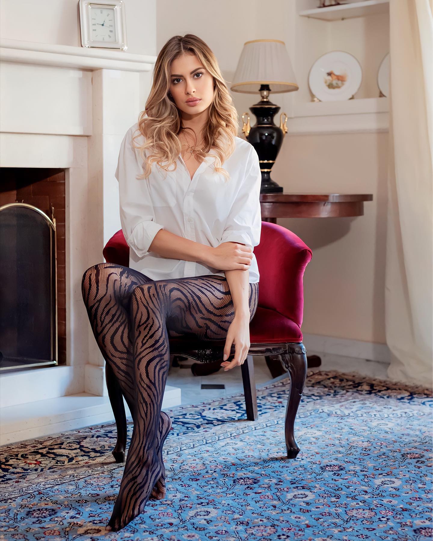 White Shirt and Striped Fishnets Pantyhose | Scrolller