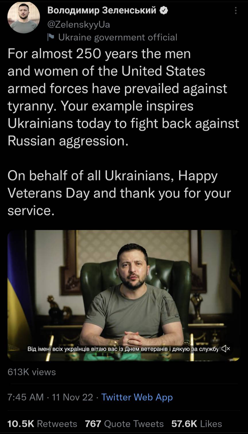 Zelensky just wished us a Happy veterans day! | Scrolller