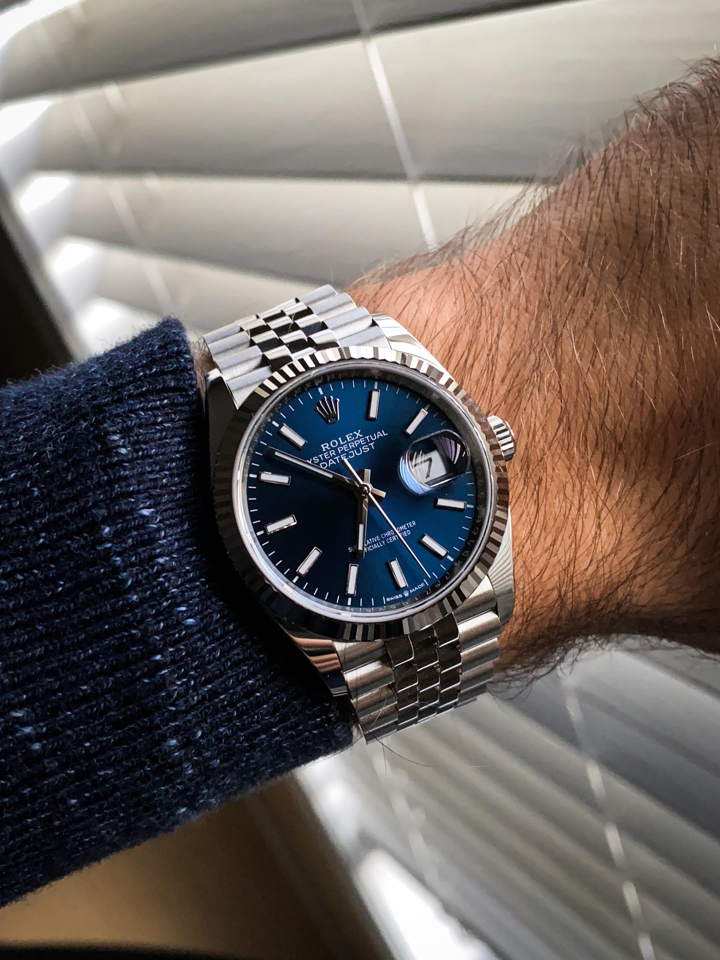 126234 - DateJust 36mm Blue Dial, Fluted, Jubilee | Scrolller