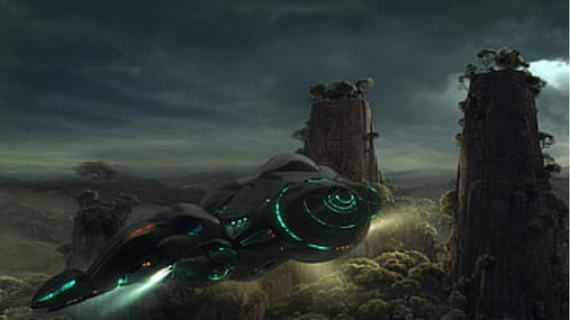 [1920x1080] spacecraft near rock formation banner | Scrolller