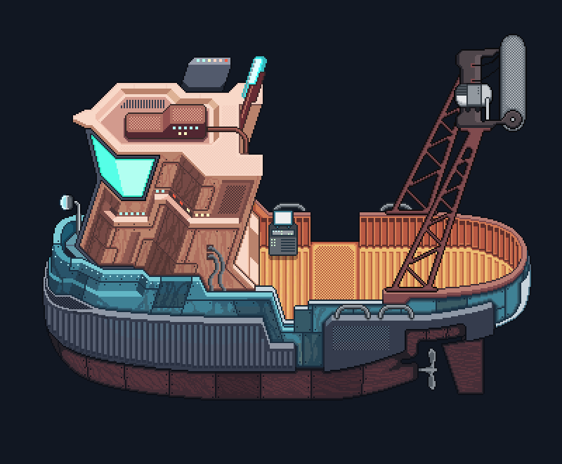 A Cyberpunk-style fishing vessel, pixel art by me | Scrolller