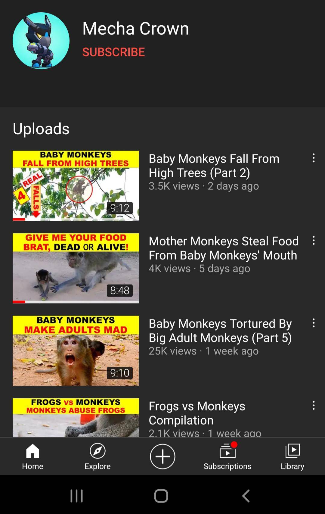 A monkey abuse channel which was previously called Detective Brat has changed it's name to Mecha ...