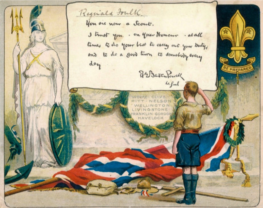 A scouting certificate from 1914, with a note written by Baden-Powell. | Scrolller